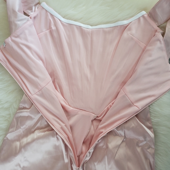 DANI•thegirl | Dresses | Glossy Pink Satin Draped Sleeve Off The ...